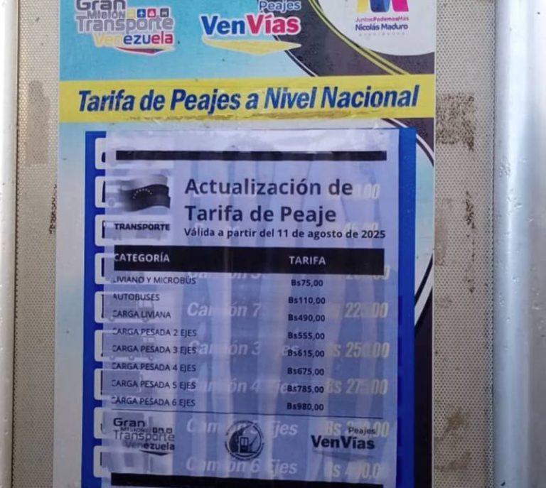 Estas son las tarifas vigentes de los peajes en Venezuela
